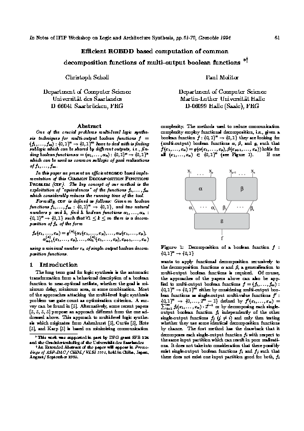 Pdf Efficient Robdd Based Computation Of Common Decomposition Functions Of Multi Output
