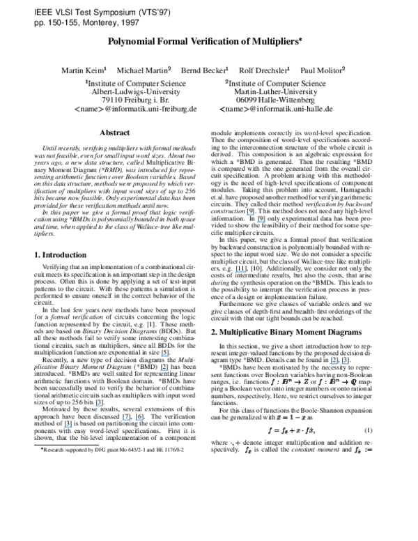 (PDF) Polynomial Formal Verification of Multipliers
