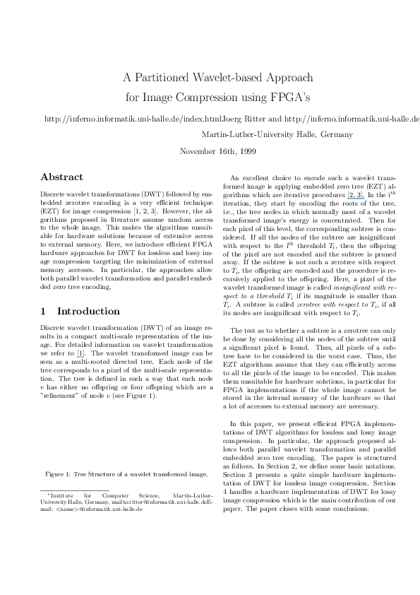 (PDF) A partitioned wavelet-based approach for image compression using FPGA's