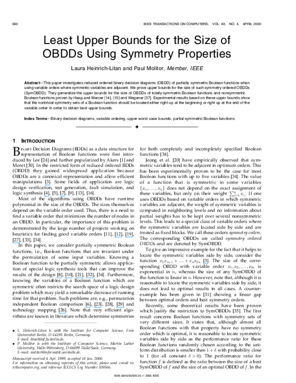 (PDF) Least Upper Bounds for the Size of OBDDs Using Symmetry Properties