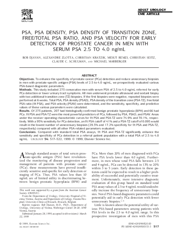 (PDF) PSA, PSA density, PSA density of transition zone, free/total PSA ...