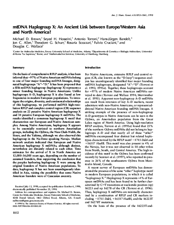 (PDF) mtDNA Haplogroup X: An Ancient Link between Europe/Western Asia ...