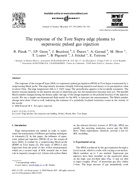 (PDF) The response of the Tore Supra edge plasma to supersonic pulsed ...