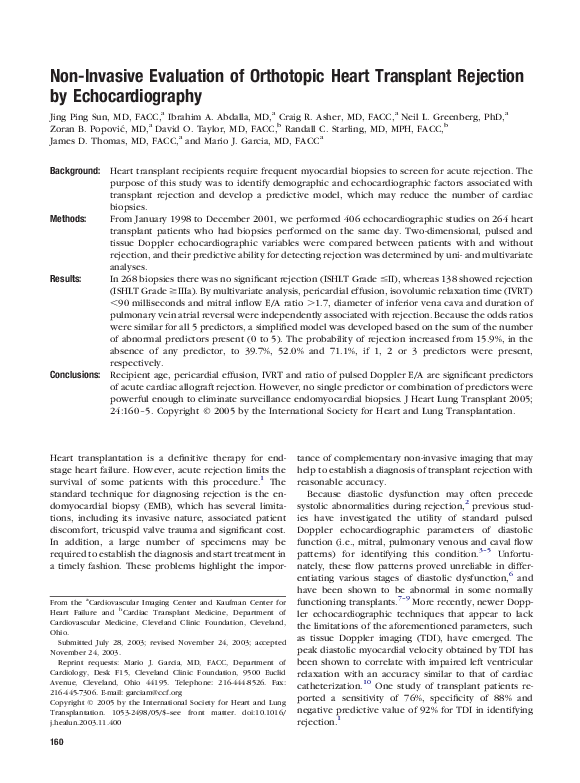 (PDF) Non-invasive evaluation of orthotopic heart transplant rejection ...