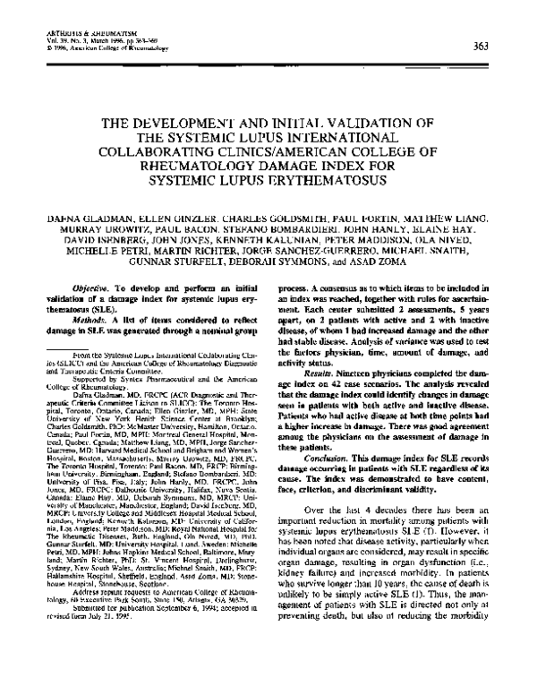 (PDF) THE DEVELOPMENT AND INITIAL VALIDATION OF THE SYSTEMIC LUPUS INTERNATIONAL COLLABORATING ...