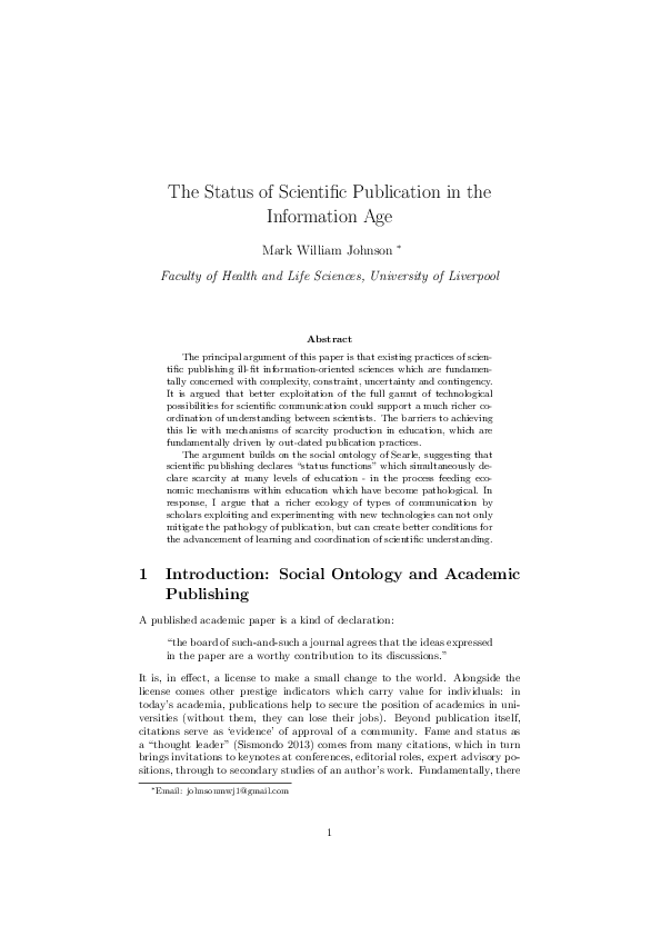 (PDF) The Status of Scientific Publication in the Information Age