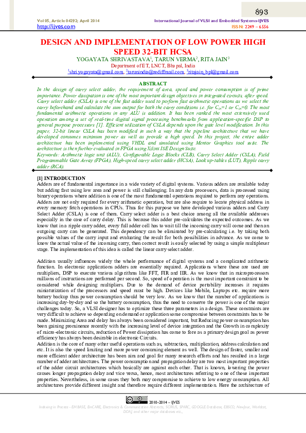 (PDF) DESIGN AND IMPLEMENTATION OF LOW POWER HIGH SPEED 32-BIT HCSA (PDF) DESIGN AND IMPLEMENTATION OF LOW POWER HIGH SPEED 32-BIT HCSA