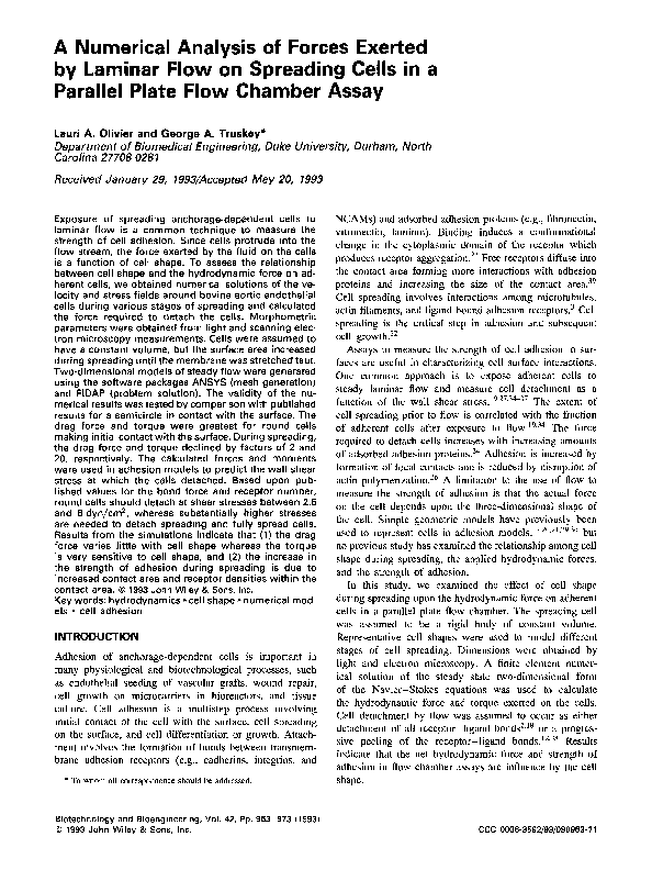 (PDF) A numerical analysis of forces exerted by laminar flow on ...