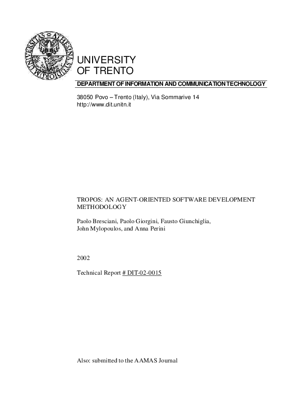 (PDF) Tropos: An Agent-Oriented Software Development Methodology