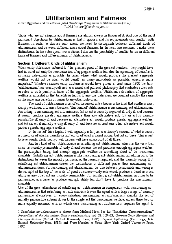 (DOC) Utilitarianism and Fairness