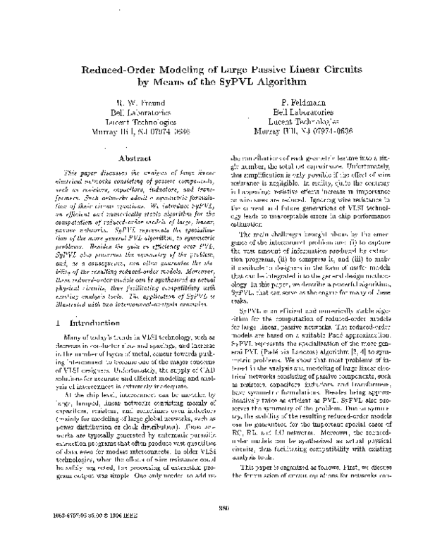 (PDF) Reduced-order modeling of large passive linear circuits by means of the SYPVL algorithm