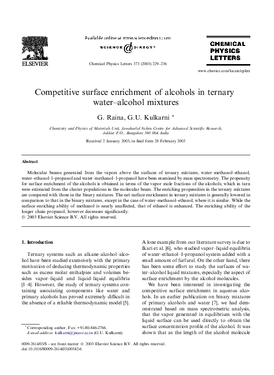 (PDF) Competitive surface enrichment of alcohols in ternary water ...