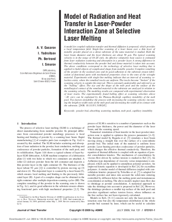 (PDF) Model of Radiation and Heat Transfer in Laser-Powder Interaction Zone at Selective Laser ...