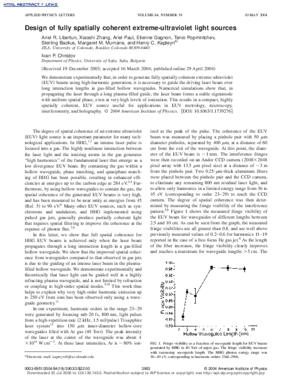 (PDF) Design of fully spatially coherent extreme-ultraviolet light sources