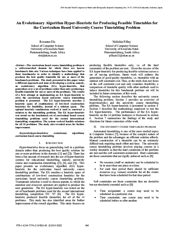 (PDF) An evolutionary algorithm hyper-heuristic for producing feasible timetables for the ...