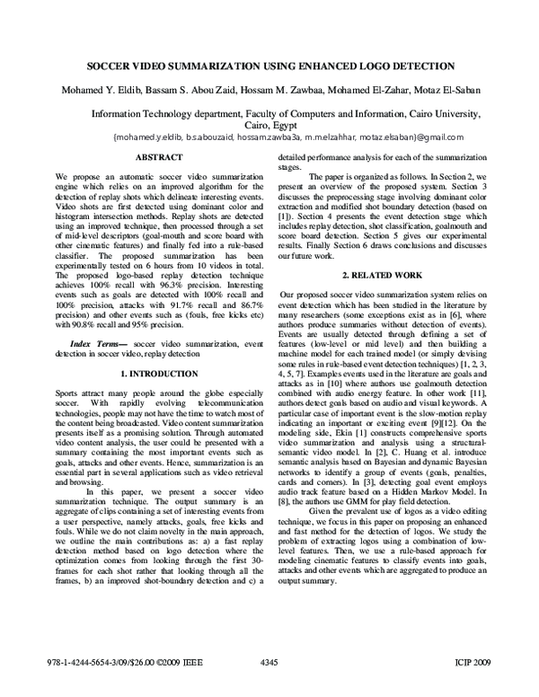 (PDF) Soccer video summarization using enhanced logo detection (PDF) Soccer video summarization using enhanced logo detection