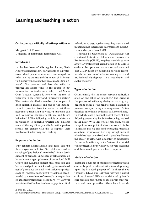 (PDF) On becoming a critically reflective practitioner