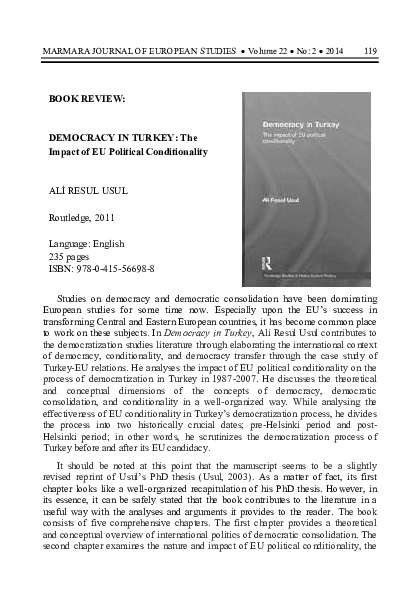 (PDF) DEMOCRACY IN TURKEY: The Impact of EU Political Conditionality