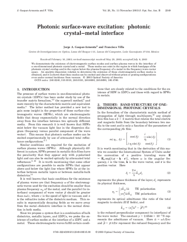(PDF) Photonic surface-wave excitation: photonic crystal-metal interface