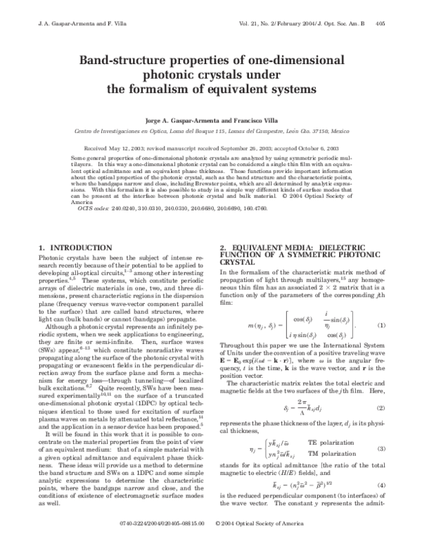 (PDF) Band-structure properties of one-dimensional photonic crystals under the formalism of ...