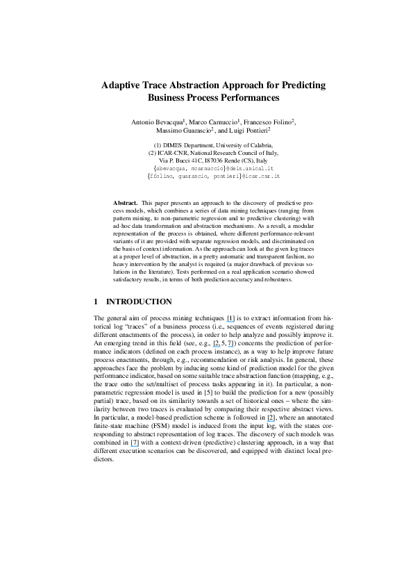 (PDF) Adaptive Trace Abstraction Approach for Predicting Business Process Performances