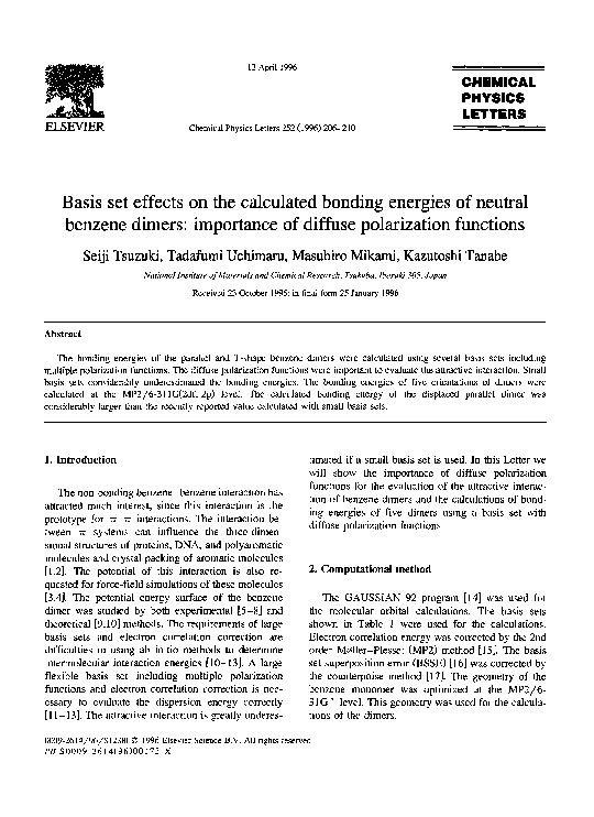 (PDF) Basis set effects on the calculated bonding energies of neutral benzene dimers: importance ...