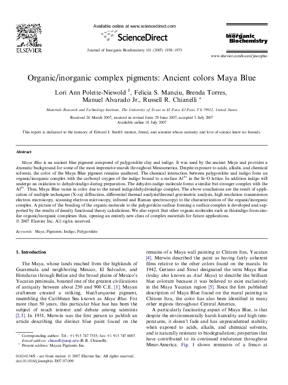 (PDF) Organic/inorganic complex pigments: Ancient colors Maya Blue