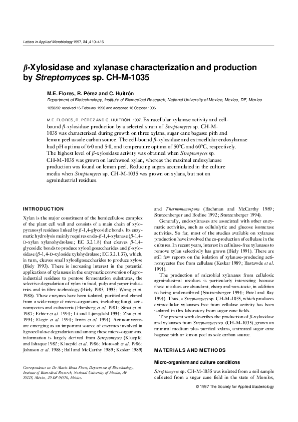 (PDF) beta-Xylosidase and xylanase characterization and production by Streptomyces sp. CHM1035