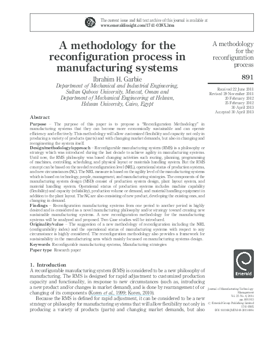 (PDF) A methodology for the reconfiguration process in manufacturing ...