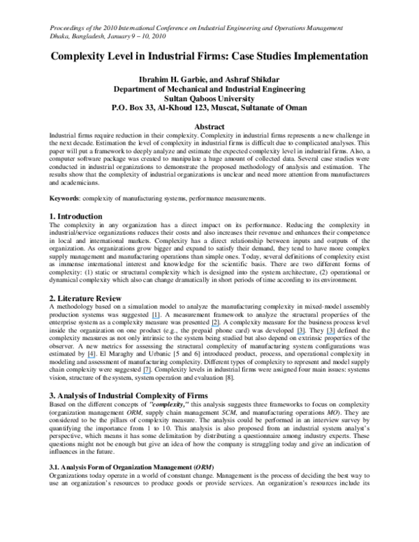 (PDF) Complexity Level in Industrial Firms: Case Studies Implementation