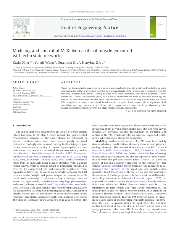 (PDF) Modeling and control of McKibben artificial muscle robot actuators