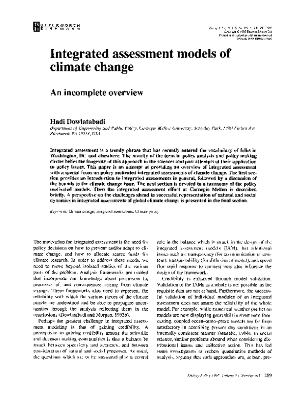 (PDF) Integrated assessment models of climate change
