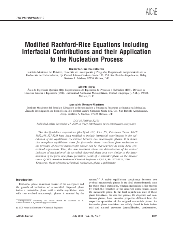 (PDF) Modified Rachford-Rice equations including interfacial contributions and their application ...