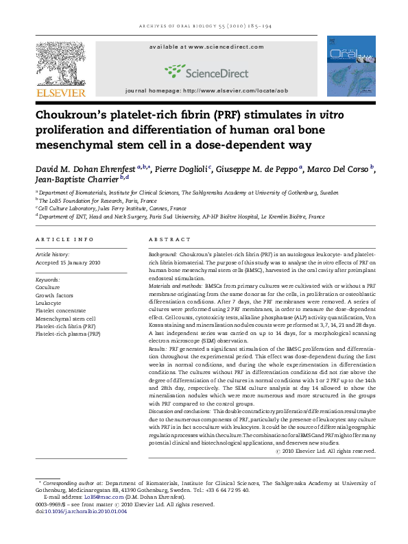 (PDF) Choukroun's platelet-rich fibrin (PRF) stimulates in vitro ...