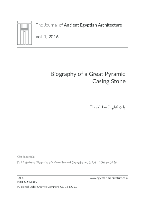 (PDF) Biography of a Great Pyramid Casing Stone in The Journal of ...