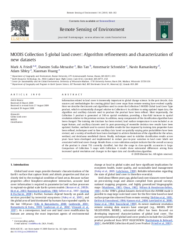 (PDF) MODIS Collection 5 global land cover: Algorithm refinements and ...
