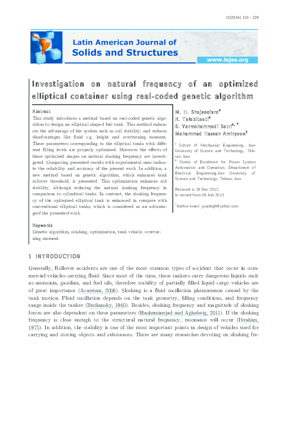 Pdf Investigation On Natural Frequency Of An Optimized Elliptical Container Using Real Coded