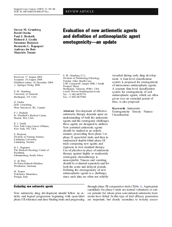 (PDF) Evaluation of new antiemetic agents and definition of ...