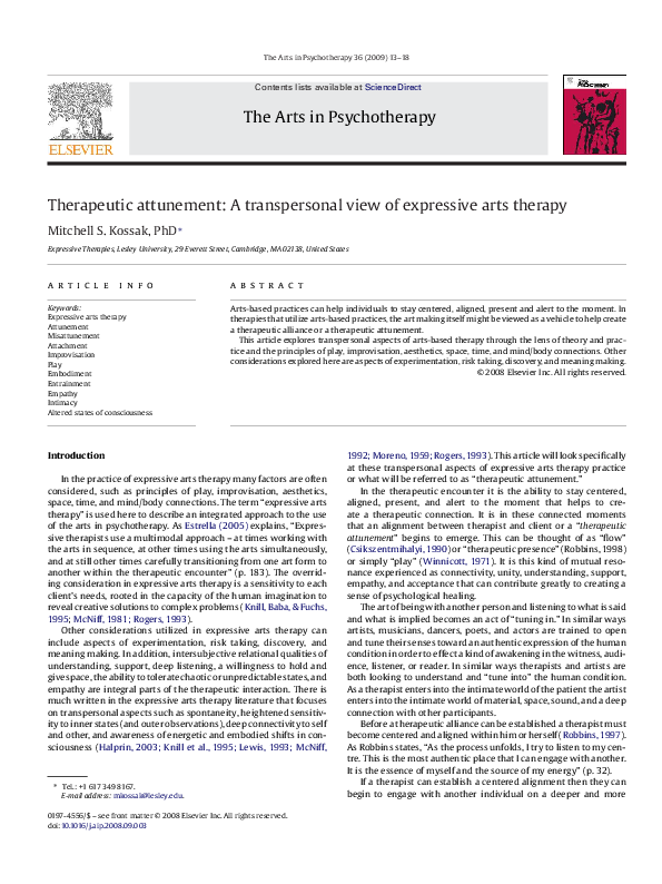(PDF) Therapeutic attunement: A transpersonal view of expressive arts ...