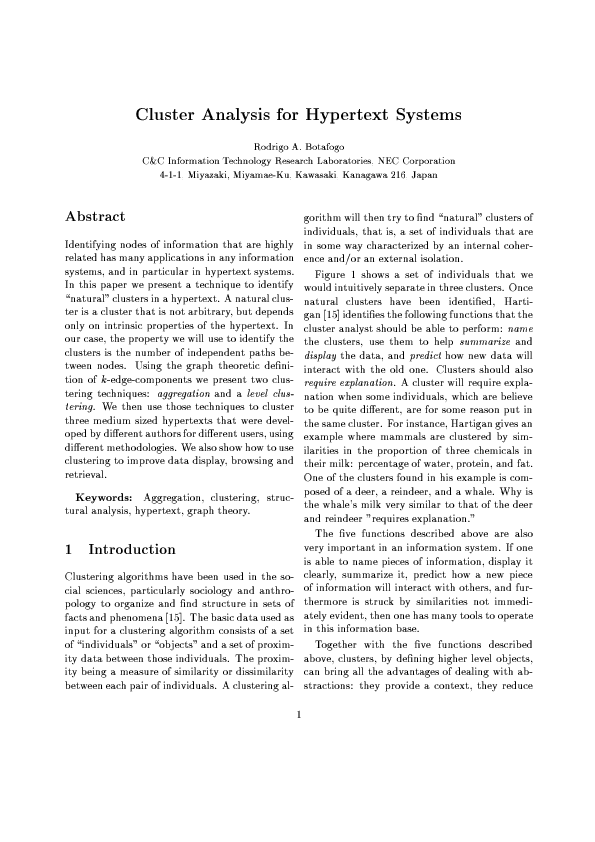 (PDF) Cluster analysis for hypertext systems