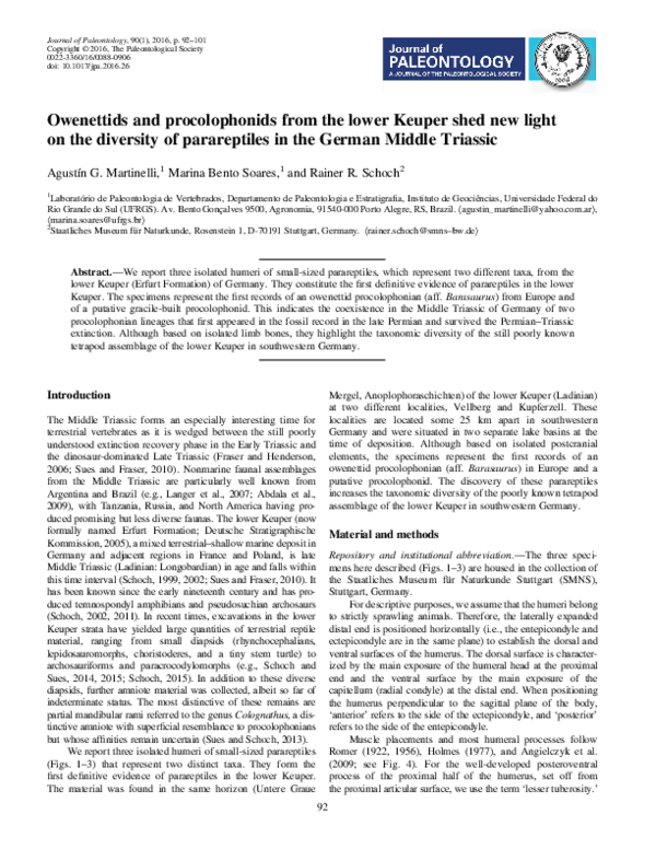 (PDF) Owenettids and procolophonids from the lower Keuper shed new ...