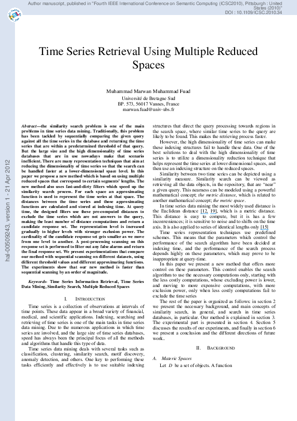 Pdf Speeding Up The Similarity Search In Time Series Databases By Coupling Dimensionality