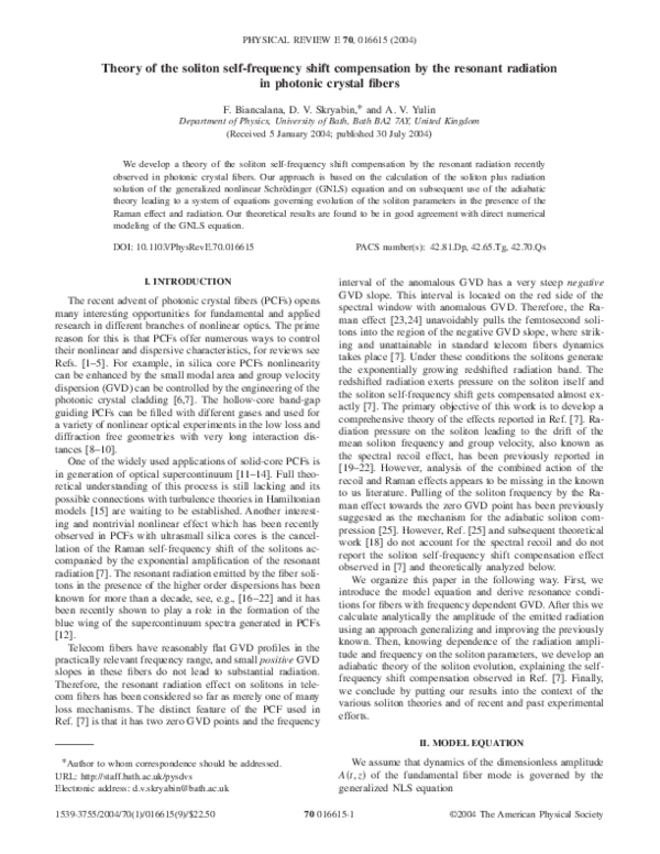 (PDF) Theory of the soliton self-frequency shift compensation by the resonant radiationin ...