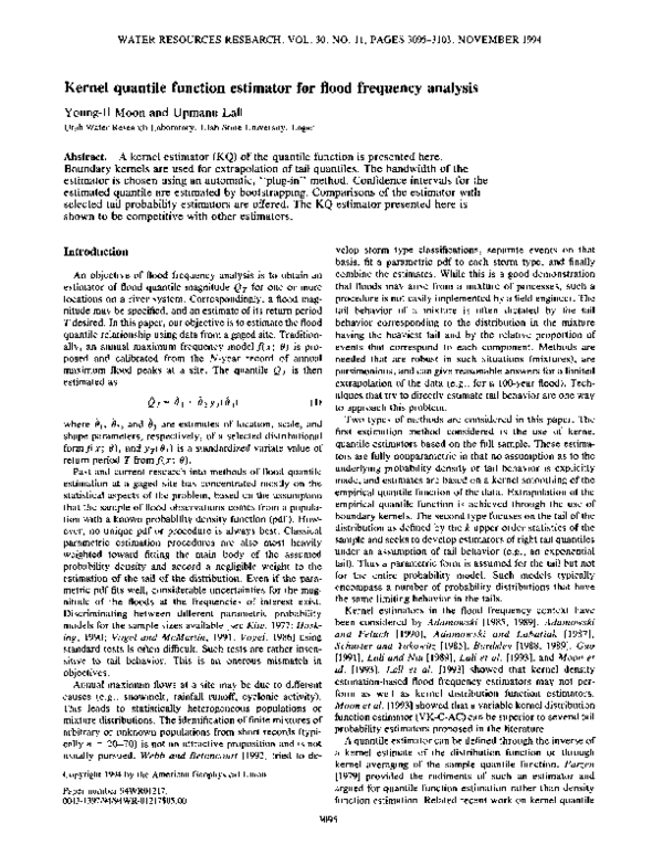 (PDF) Kernel quantile function estimator for flood frequency analysis