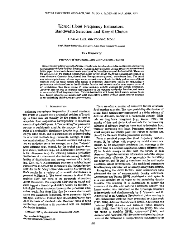 Pdf Kernel Flood Frequency Estimators Bandwidth Selection And Kernel Choice