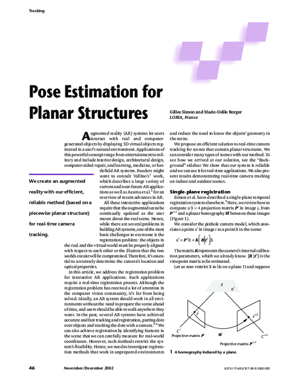 Pdf Pose Estimation For Planar Structures