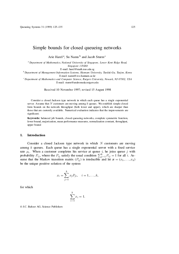 Pdf Simple Bounds For Closed Queueing Networks