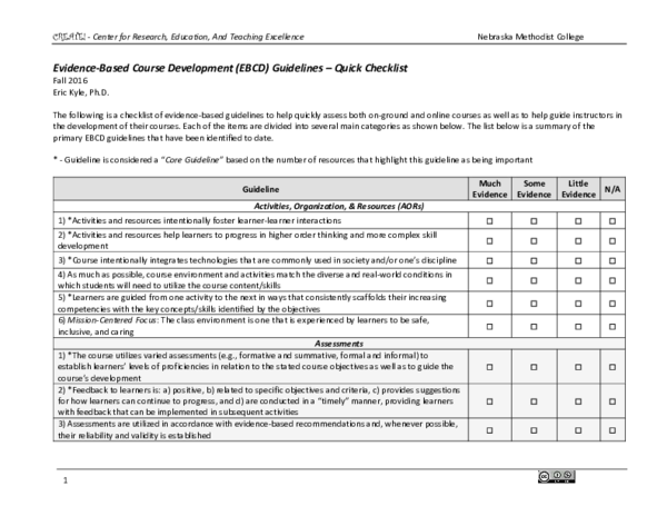 (PDF) Evidence-Based Course Development (EBCD) Guidelines – Quick Checklist