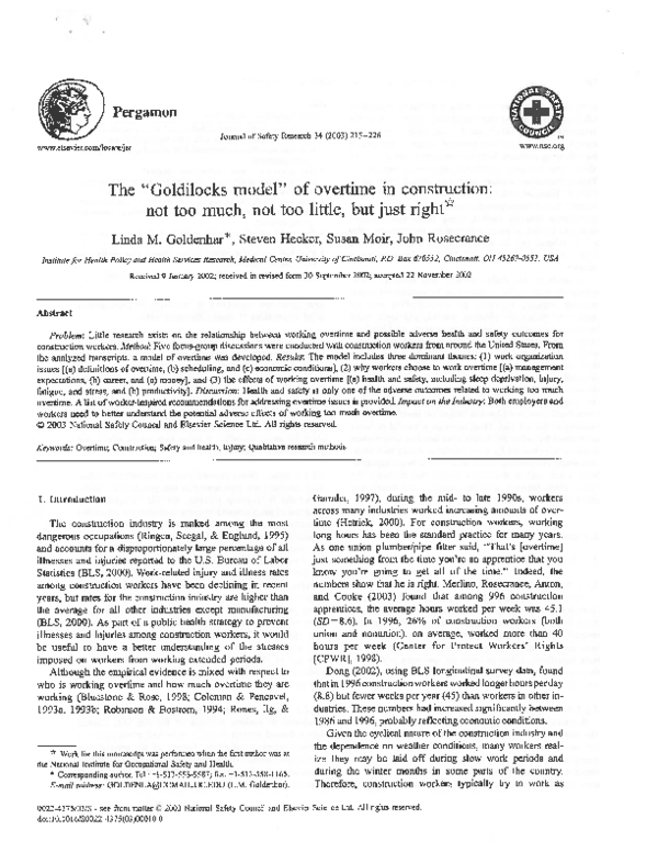 (PDF) The “Goldilocks model” of overtime in construction: not too much ...