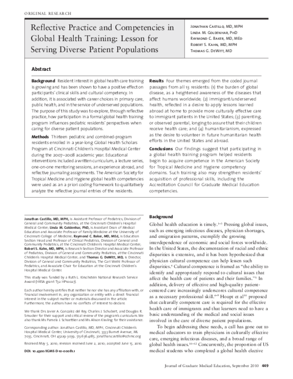 (PDF) Reflective Practice and Competencies in Global Health Training ...